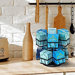 NHZ Tea Bag Organizer,Tea Bag Storage Holder Spinning Carousel with 12 Compartments, Up to 140 Tea Bags Storage, Tea Bag Holder Black Powder Coated Stainless Steel