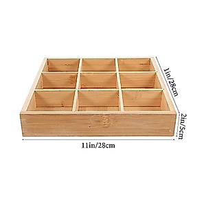 DOITOOL Divided Serving Tray Wooden Square 9 Compartments Serving Platter Sushi Plate Nut Candy Snack Storage Trays Ottoman Tray for Home Restaurant
