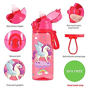 Cute Water Bottle for School Girls Boys, Soft Silicone Straw & BPA Free & Leak Proof & Easy Clean, 24oz / 700ml - Fly Unicorn