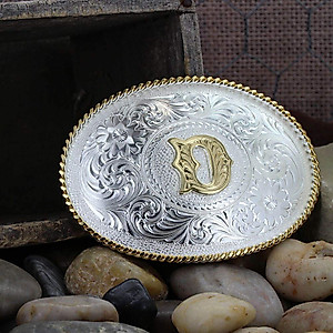 Montana Silversmiths Initial Silver Engraved Gold Trim Western Belt Buckle (D)