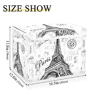 Kigai Paris Eiffel Tower Lidded Home Storage Bins, Foldable Storage Basket with Double Handle, Flip-Top Storage Box for Toys Clothes Documents