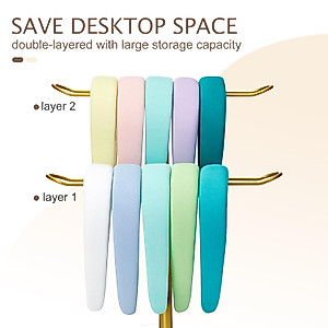 MoyRetty Headband Holder Organizer, 2-Tier Metal Hair Hoop Display Stand Headband Organizer Storage Hair Ropes Accessories Bracelets Bangles Bedroom College Dorm Decor for Girls Women, Gold