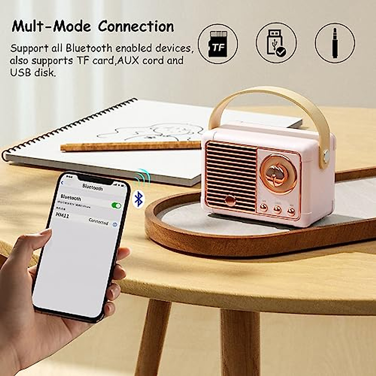 Baolira Retro Bluetooth Speaker Wireless Mini Speaker,Outdoor Bluetooth Speaker with Crystal Clear Stereo Sound Rich Bass, Portable Speaker Best Birthday Gifts Ideas for Women Teenage(Pink)