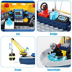 City Arctic Explorer Ship Building Toy Set,797pcs City Arctic Explorer Boat Building Kit with Coral Reef Scene,Octopus,Crab, Submarine and Helicopter,Ocean Building Toy for 6+ Years Old Boy Girl Gift