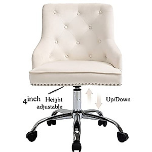 ATTICA Home Office Desk Chair with Soft Foam Seat Cushion 360 Degree Swivel and Rivets Design, Velvet Office Chair(White)