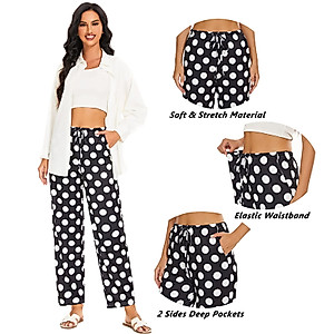 iniber Comfy Pajama Pants for Women, Stretch Drawstring Lounge Pants with Pockets, Soft Casual Loose Yoga Pants Wide Leg Pjs Bottoms, Polka Dot, Large
