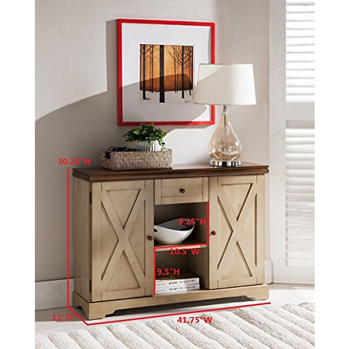 Kings Brand Furniture - Wood Buffet Cabinet Console Table, Black / Walnut