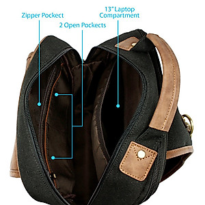 OCT17 Men Chest Shoulder Sling PU Leather Backpack Cross body Canvas Messenger Outdoor Travel Daypack
