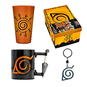 ABYSTYLE Naruto Shippuden Officially Licensed Premium Gift Set Includes 3D Mug, 14 Oz. Glass, and keychain Anime Manga Drinkware Accessories Gift