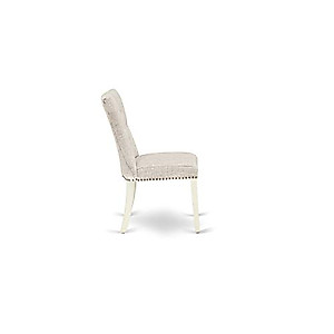 East West Furniture HBGA5-LWH-35 5 Piece Dining Table Set for 4 Includes a Round Kitchen Table with Pedestal and 4 Doeskin Linen Fabric Parsons Dining Chairs, 42x42 Inch, Linen White