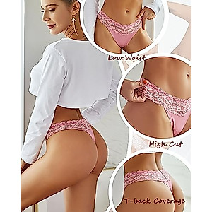 ALL OF ME Seamless Thongs Underwear Women Sexy Panties V-shape Lace Waistband T-back Tangas for Ladies 6 Pack S-XL