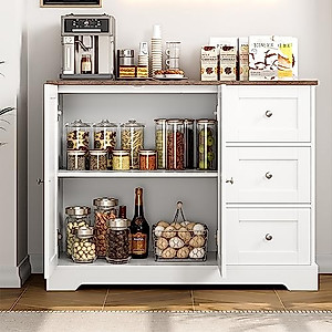 BOTLOG Buffet Cabinet with Storage, Kitchen Sideboard Buffet Storage Cabinet White, Coffee Bar Cabinet with Drawers and Shelves for Kitchen, Dining Room, Living Room, White