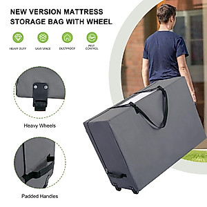 Cuddly Nest Rolling Folding Mattress Storage Bag - Heavy Duty Storage Container Fits for Tri-Fold Mattress Christmas Tree with 2 Wheels & Handles(Fits 6" QUEEN Mattress)