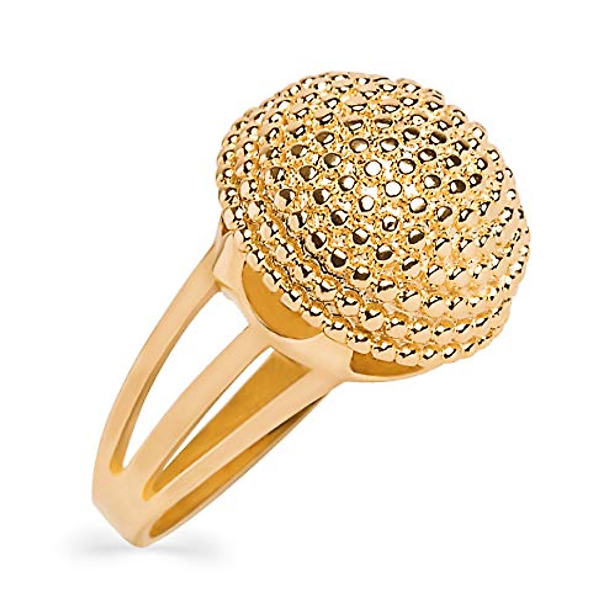Fireworks Yellow Gold Ring for Women, Half Textured Sphere Party Cocktail Costume Jewelry for Women (11.5)