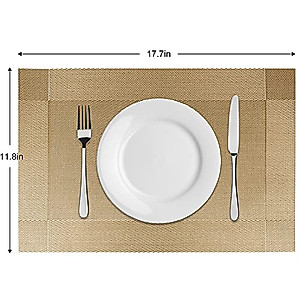 FGSAEOR Placemats Place Mats for Kitchen Dining Table, Heat-Resistant Anti-Skid Stain Washable PVC Table Mats, Easy to Cleaning Woven Vinyl Dinner Mats (Gold, 6 Pack)