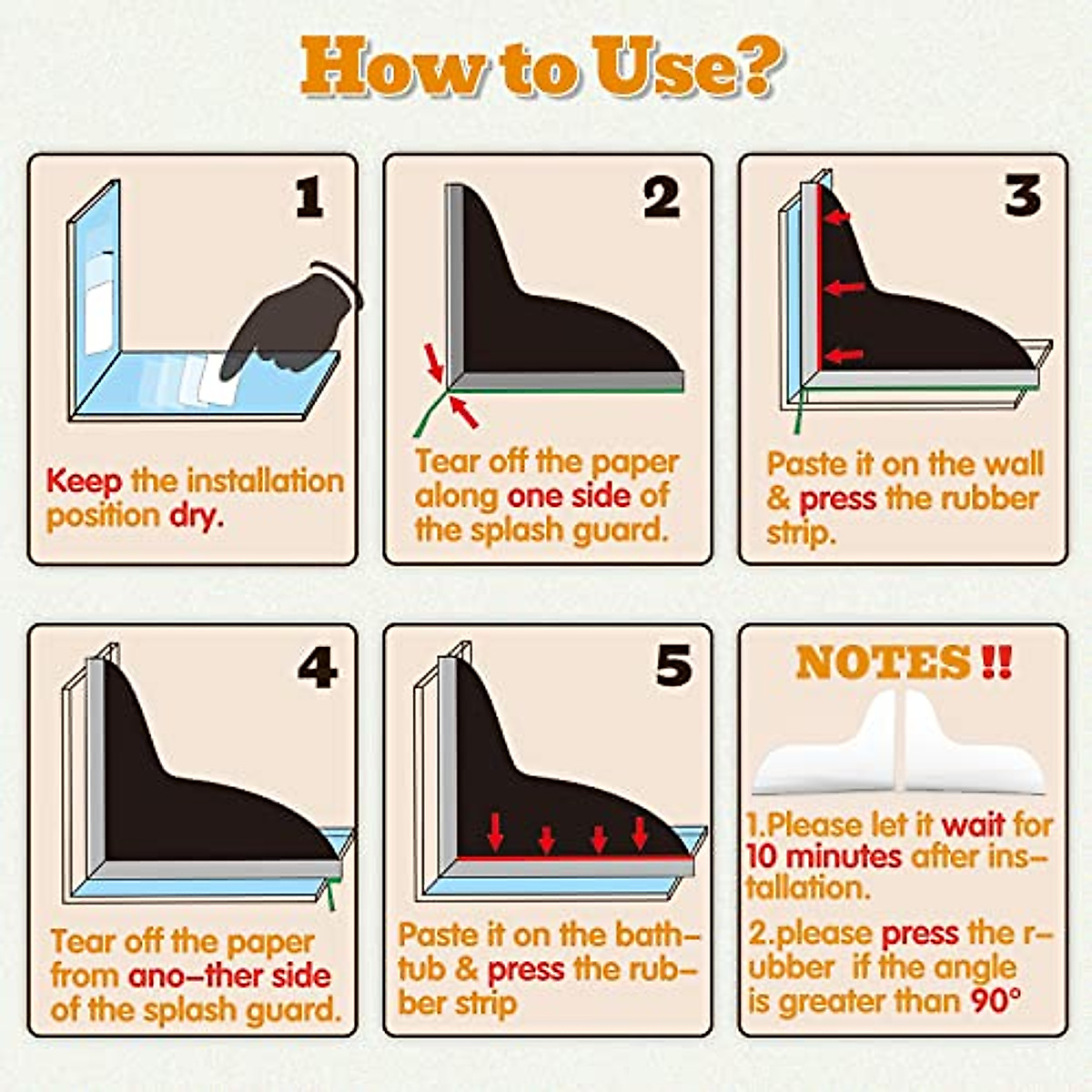 Honitra 2Pcs Shower Splash Guard, Self- Adhesive Transparent Shower Water Guard, Bath Corner Water Splash Guard to Keep Water in Shower, Tub Splash Guard