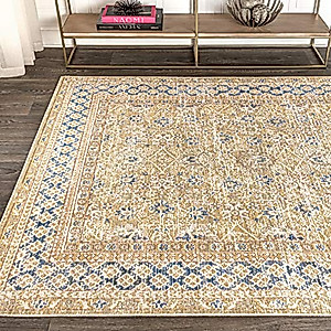 JONATHAN Y SMB107J-28 Madrid Vintage Filigree Textured Weave Indoor Outdoor Area-Rug, Classic Traditional Transitional Easy -Cleaning,Bedroom,Kitchen,Backyard,Patio,Non Shedding, Cream/Green, 2 X 8