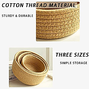LYZOLICS Cotton Rope Basket, Woven Baskets for Storage, Storage Baskets for Shelves, Pack of 3, Baskets to Store Organize Household Items for Living Room Bedroom Play room (White)