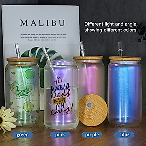 AGH 16OZ Sublimation Glass Blanks with Bamboo Lid and Plastic Straws, 12 Pack Transparent Chameleon Glasses Tumbler Mason Jar Cups for Iced Coffee, Juice, Soda, Drinks