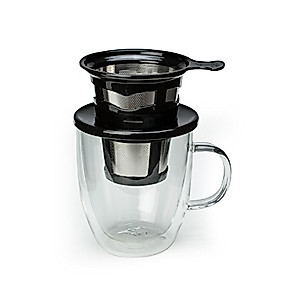 Java Concepts Pour Over Filter and 2 Double-Wall Glass, Black with 2 Mugs