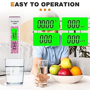 PH Meter 4 in 1 Water Quality Tester TDS Meter PH/TDS/EC/Temp Tester with Temperature Compensation Function, PPM Water Tester for Household Drinking, Pools, Fish Tanks (Pink)