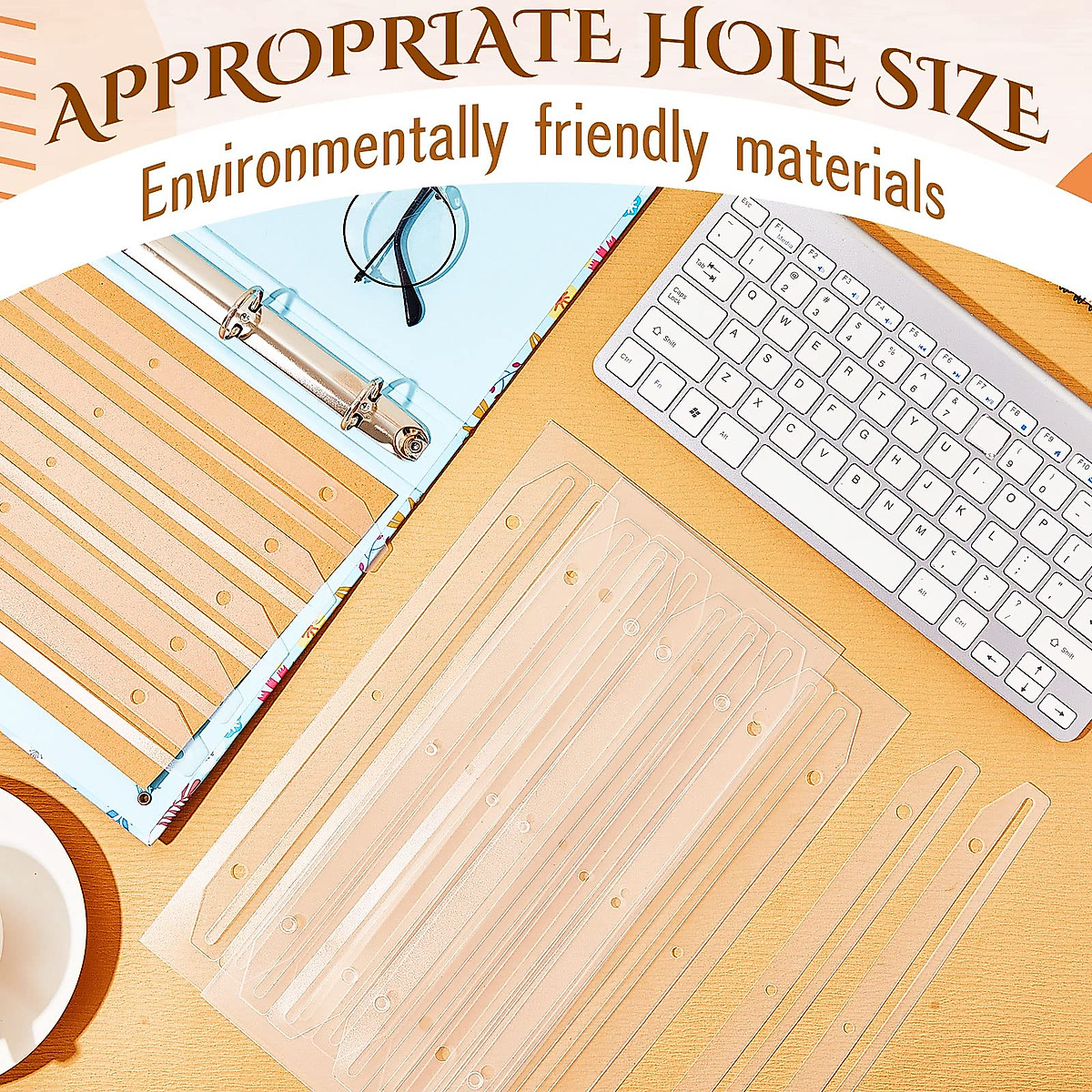 Fabbay Magazine Holders for Binders 3 Hole Punched Plastic Magazine Organizer Binder Accessories 3 Ring Binder Insert Strips for File Book Paper Magazine Collector, Translucent White(58 Pcs)