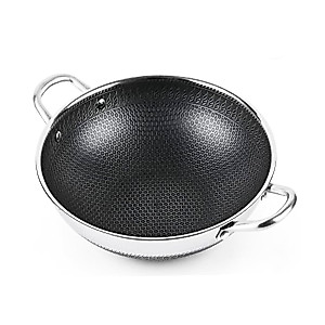 Satre Online and Marketing Stainless Steel Triply Kadhai Honeycomb, Nonstick, Two Sided Handel, Induction Base, Size No. 12