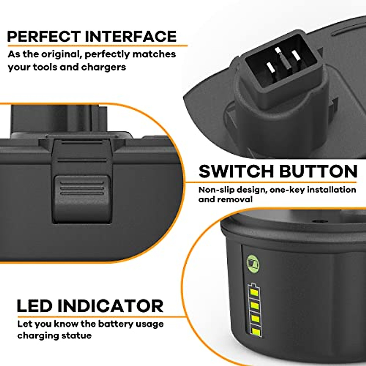 Powilling Innovation 6.0Ah Lithium-Ion Replacement Battery for Dewalt 18V XRP Ni-Cad battery DC9096 DC9098 DC9099 DE9039 DE9095 DE9096 DE9098 DW9095 DW9096 DW9098 DE9503 DC9182 Dewalt 18Volt Batteries