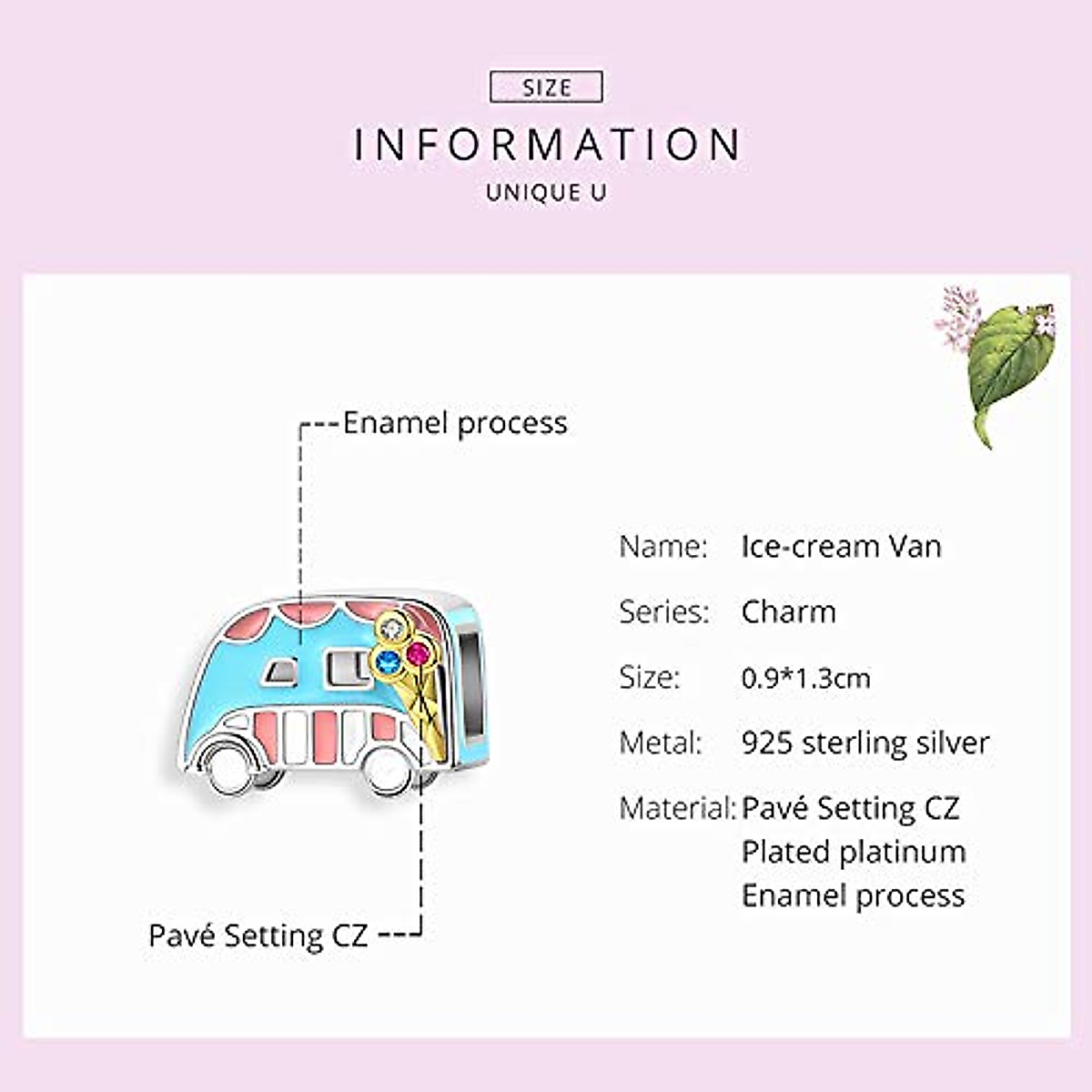 XNTBX Bracelet Charm Bead Ice Cream Truck DIY Charm 925 Sterling Silver Fits Pandora Bracelet Necklace, European Charms Bracelet