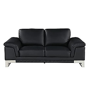 Blackjack Furniture Weston Collection Italian Leather Living Room, Den Loveseat, Black
