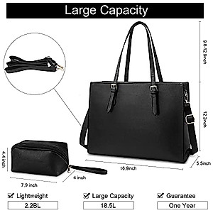 Laptop Bag for Women Waterproof Lightweight Leather 15.6 Inch Computer Tote Bag Business Office Briefcase Large Capacity Handbag Shoulder Bag Professional Office Work Bag Purse 2pcs Set, Black