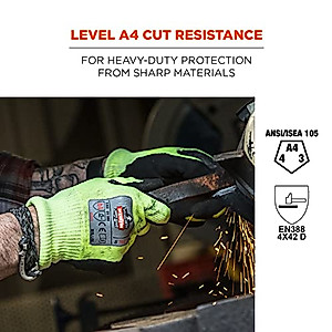 Ergodyne Cut Resistant Gloves, Cut Level 4, Nitrile Coated Palm for Grip, Hi Vis, ProFlex 7041 Lime, Large
