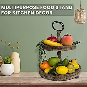 DECORIO Farmhouse Distressed Two Tier Brown Decorative Tray - Wood Tiered Tray Stand - Two Tier Tray Easter Tiered Tray Decor - Two Tiered Tray - 2 Tier Wooden Tray 2 Tier Serving Tray 17"x13"