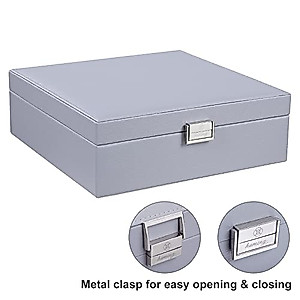 homing 50 Slots Earring Organizer Box with 8 Necklace Hooks, Birthday and Christmas Gifts, Classic 2 Trays Faux Leather Women Jewelry Storage Case for Rings, Bracelet, Grey