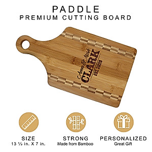 Deluxe Personalized Wedding Anniversary Couples Bamboo Cutting Board (Paddle 13.15")