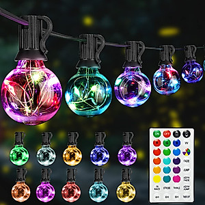 OMIKA LED Outdoor String Lights, 30Ft Patio Lights Outdoor Waterproof, Connectable Color Changing Hanging Lights 30+2 Shatterproof G40 LED Bulbs Dimmable Outdoor Lights for Patio Camping Gazebo