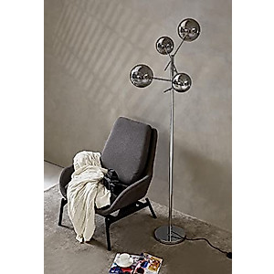 Surpars House Sputnik Chandelier Floor Lamp, 4 Lights Globe Floor Light with Smoky Grey Glass Shade,Chrome