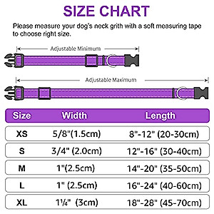 Joytale Reflective Dog Collar,Soft Neoprene Padded Breathable Nylon Pet Collar Adjustable for Medium Dogs,Purple,M