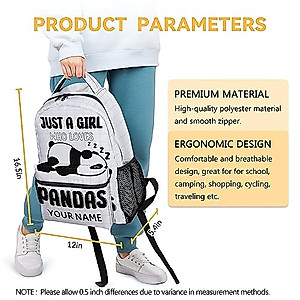 FUZZYFIT Personalized Panda Backpacks for Girls, 16 Inch Cute Print Backpack for School, White Lightweight Bookbag for Travel