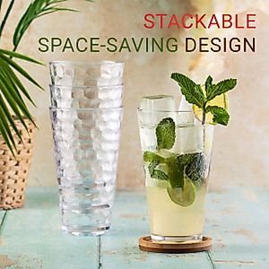 Bravario Hammered Plastic Drinking High Tumbler, Dishwasher-Safe Premium Quality Glasses, BPA-Free Reusable Outdoor Cups, 22 oz Set of 6