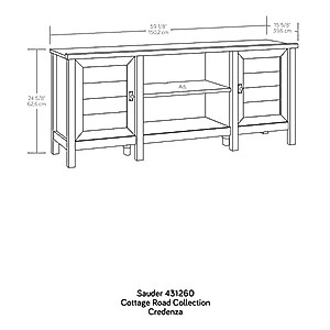Sauder Cottage Road TV Credenza with Doors in Soft White, Soft White Finish