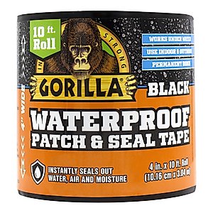 Gorilla Waterproof Patch & Seal Tape 4" x 10' Black, (Pack of 1)