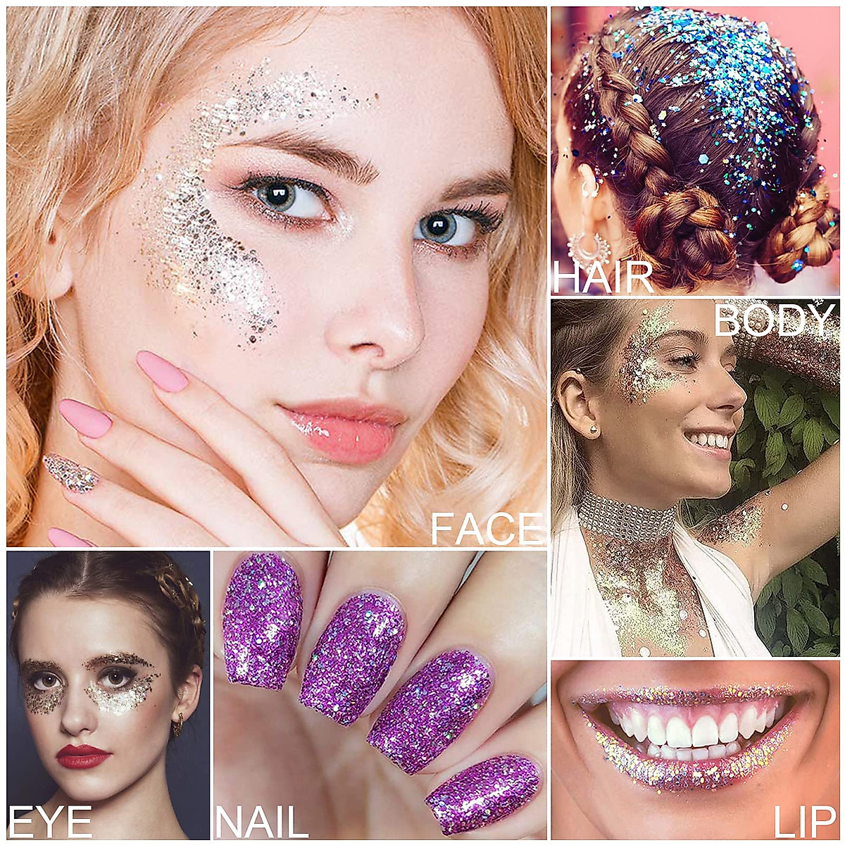 Body Glitter Makeup Set, 2Pcs Mermaid Sequins Face Glitter Gel Makeup for Body, Hair, Face, Nail, Eyeshadow, Long Lasting Waterproof Liquid Glitter Gel Total 10 Colors Available (#5 Green, 2PCS)