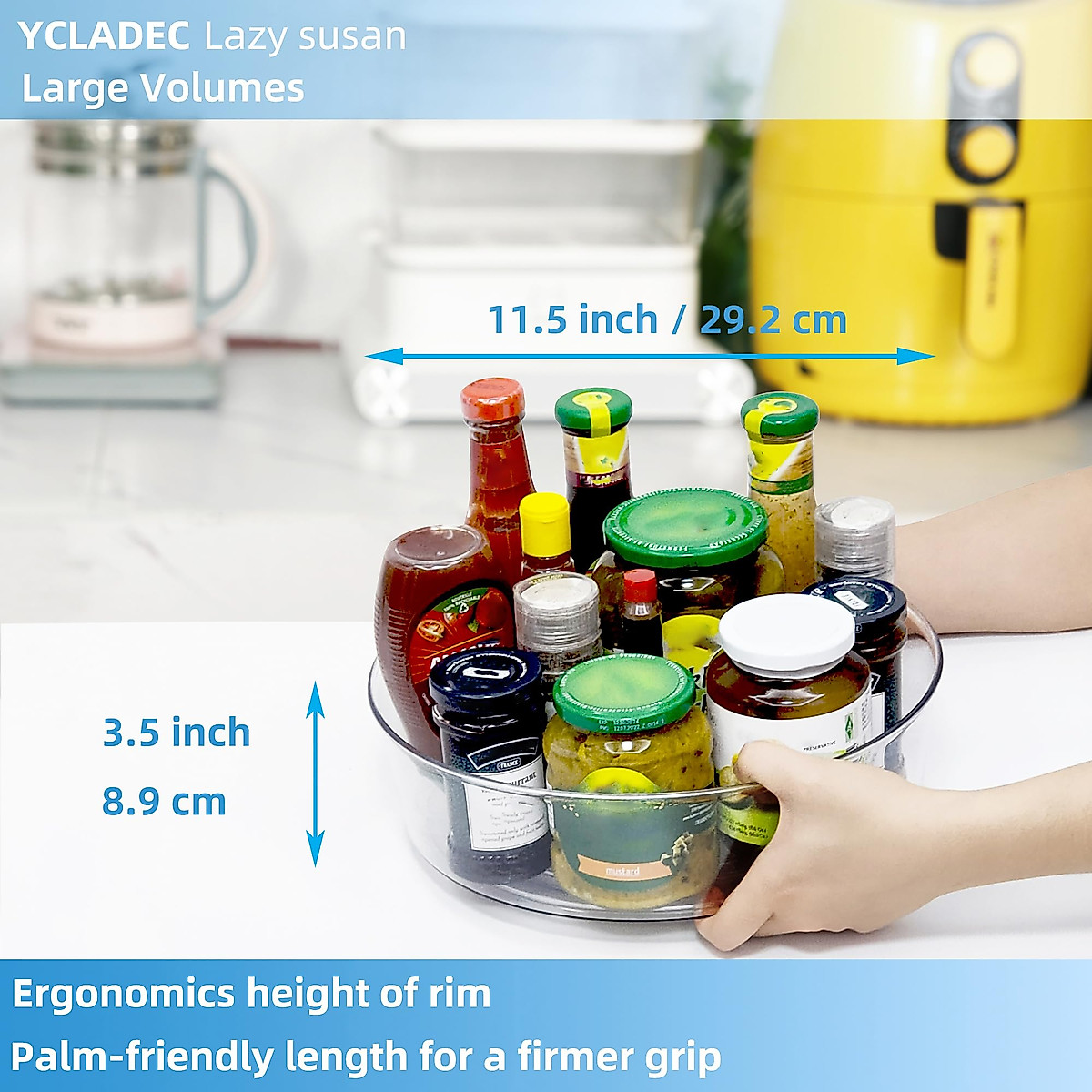 YCLADEC 4 Pack Lazy Susan 11.5" Inch Turntable Organizer Organization Storage Container Bins Spice Rack Cabinet Rotating Condiment for Pantry Countertop Kitchen Vanity Bathroom Jewelry Holder Clear