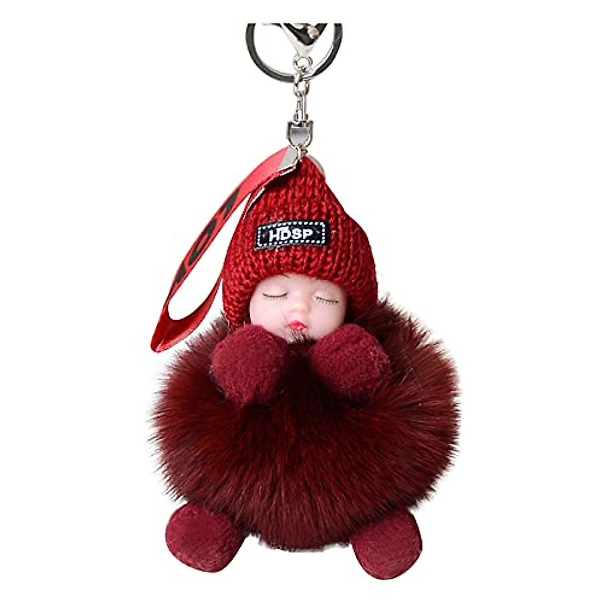 Key Ring Hardware Sleeping For Babies Suitable Baby Pendants Car Handbags Keychain Pompon With Sleeping (M, One Size)
