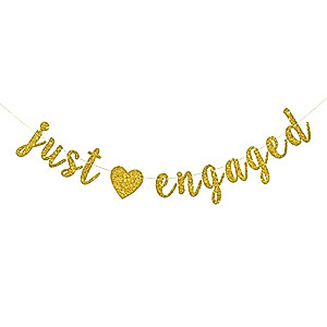 RoadSea Just Engaged Banner - Bachelorette Party Garland Supplies - Engagement - Hen Night Party Decorations - Gold Glitter