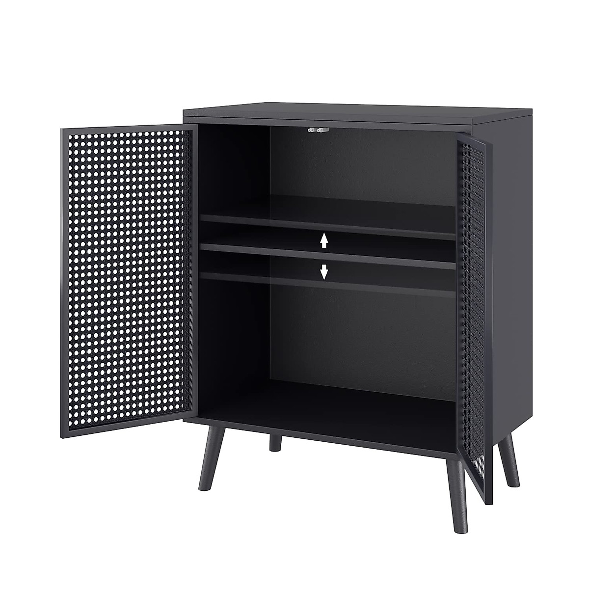 JZXSHD Metal Rattan Accent Cabinet - 2 Door Buffet Storage for Kitchen, Living Room and Hallway, Black