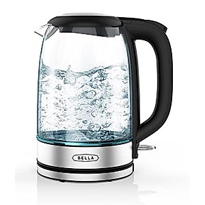BELLA Electric Kettle and Water Boiler, 1.7L - Cordless Clear Glass LED Color Changing Portable Tea Pot with Auto Shut Off & Boil Dry Protection, Black