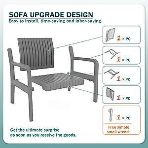 UDPATIO Resin Patio Furniture Set, No Rust Modular Outdoor Sectional Sofa Set, All Weather Patio Conversation Set, for Backyard, Deck, Poolside with Coffee Table, 4pc Grey