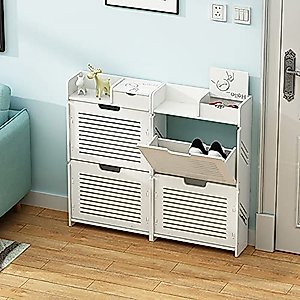 DYRABREST Shoe Cabinet 2-Layer Shoe Rack Organizer with 2 Flip Drawers Modern Shoe Storage Cabinet Ultra-Thin Shoe Shelves Free Standing Shoe Rack for Entryway Hallway Bedroom